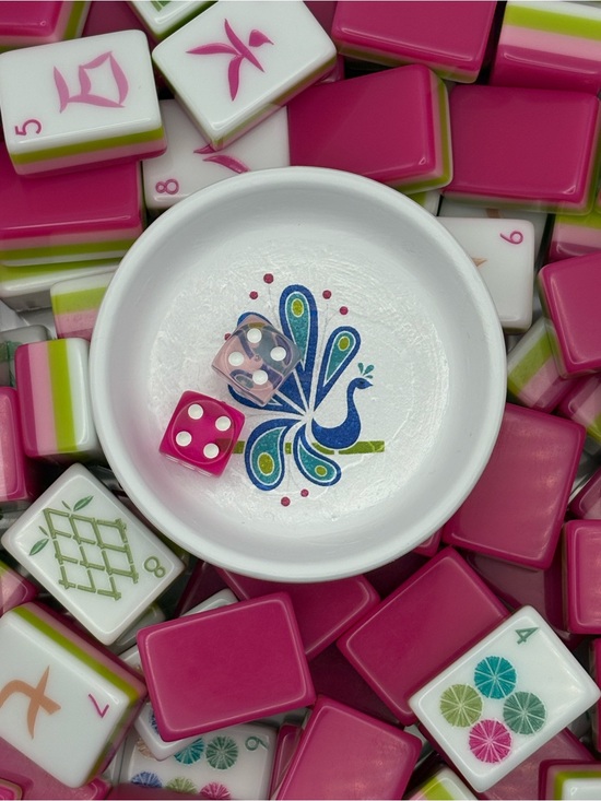 Games | Mahjong Tiles Ceramic Dice Dish Pink Blue Green Birdie Bam ...